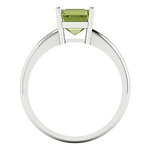 Clara Pucci 1.50 ct Asscher Cut Solitaire Natural Peridot Engagement Wedding Bridal Promise Anniversary Ring 18K White Gold Size 4.75