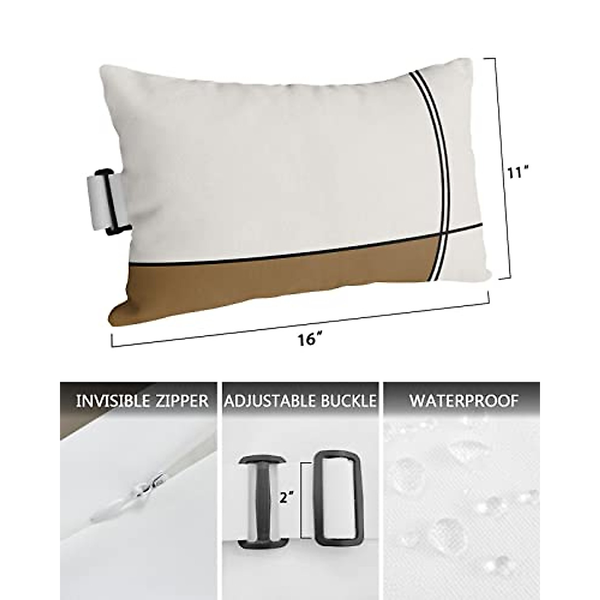 Recliner Head Pillow Ledge Loungers Chair Pillows with Insert Abstract Gemoetric Art Brown Color Block Lumbar Pillow with Adjustable Strap Outdoor Waterproof Patio Pillows for Beach Pool, 2 PCS