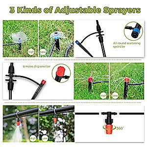 JAYEE 130FT Drip Irrigation Kit, Garden Irrigation System with Drip Nozzle Emitters,Drip Irrigation Tubing and Drip Irrigation Parts, Automatic Watering System for Potted Plants,Greenhouse,Lawn