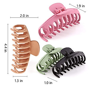 SHALAC Large Hair Claw Clips for Thick Hair 4 PCS, Strong Hold Perfect for Women, Barrettes for Long Hair, Fashion Accessories for Girls, Hair Clamps Clip 4.4 Inch Big Hair Claw for Heavy Hair