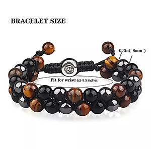 Triple Protection Bracelet, Genuine Tigers Eye Black Obsidian and Hematite 8mm Beads Bracelet for Men Women, Crystal Jewelry Stone Bracelets Bring Luck and Prosperity and Happiness