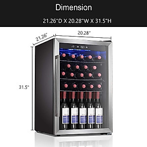 Antarctic Star Wine Cooler/Cabinet Refrigerator Fridge, 36 Bottle Freestanding Wine Chiller with Stainless Steel, Double-Layer Glass Door Touch Screen for Home Office/Bar,4.4Cu.Ft.