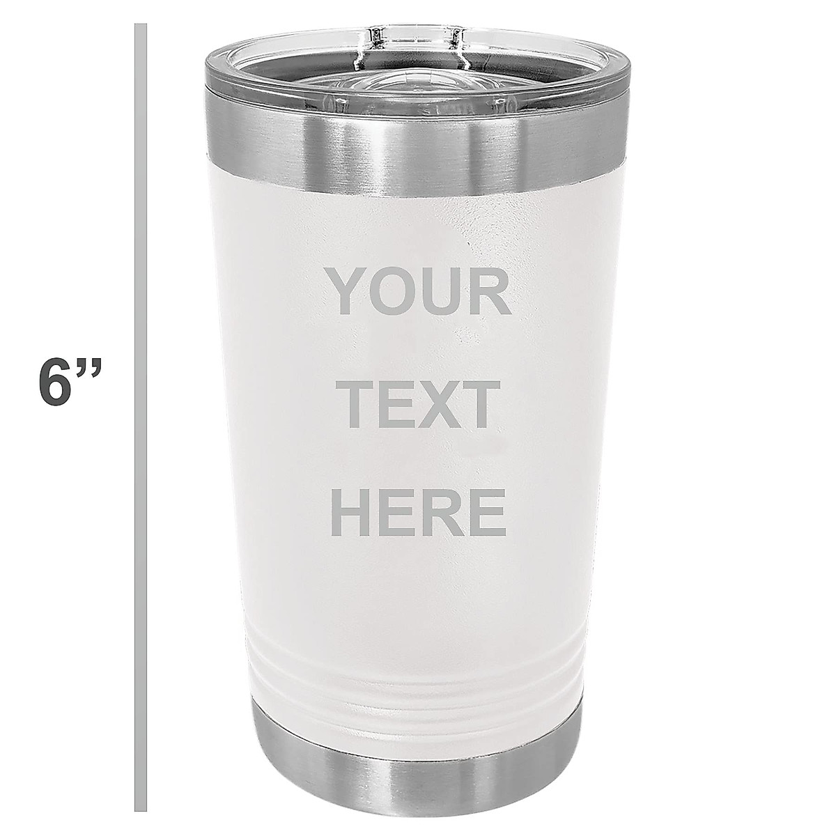 Personalized Add Your Custom Text Insulated 16-Ounce Beer Beverage Pint Travel Tumbler Drink Coffee Double-Walled Insulated Stainless Steel Mug - Customizable (White)