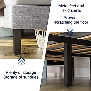 Molblly King Size Bed Frame Upholstered Platform with Headboard, Strong Frame and Wooden Slats Support, Linen Fabric Wrap, Non-Slip and Noise-Free,No Box Spring, Easy Assembly, Light Grey