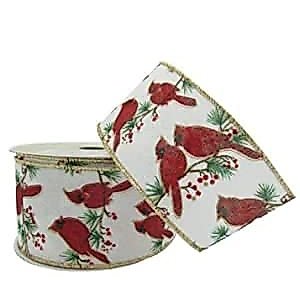 2.5" Faux Linen Wired Cardinal Ribbon by Celebrate It Christmas