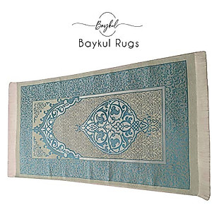 BAYKUL Muslim Prayer Rug-Islamic Turkish Velvet Rugs-Great Ramadan Gifts-Janamaz Prayer Mat for Women Men-Portable Carpet Muslims Mats-Praying Rugs Islam-Sajadah-Gift Praying Beads 99 (Blue)