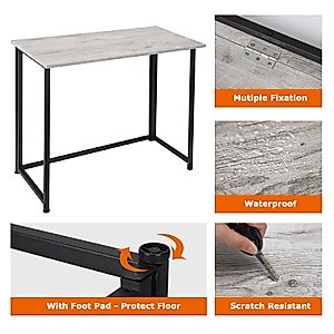 Leopard Outdoor Products Folding Computer Desk for Small Spaces, Space-Saving Home Office Desk, Foldable Computer Table, Laptop Table, Writing Desk, Compact Study Reading Table (Black/Greige)