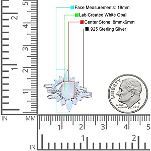 Blue Apple Co. Lab Created White Opal Size-10 Three Piece Set Oval Halo Lab White Opal Teardrop Art Deco Wedding Engagement Ring Vintage Band Simulated CZ 925 Sterling Silver