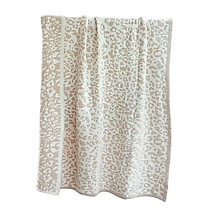 Fluffy Microfiber Leopard Knitted Throw Blanket Super Soft Cozy Lightweight Fleece Bed Blanket for Sofa Bed Stone Cream