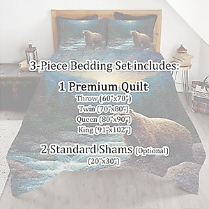 Full Size Bear Quilt - Custom Durable Bear Bed Set Twin Bear Bed Sheets Bear Comforter Set Queen for Bear Lover Men Boys Girls Lightweight Bear Bed Set Twin Bear Blanket Adult for Bedroom Bear Gifts