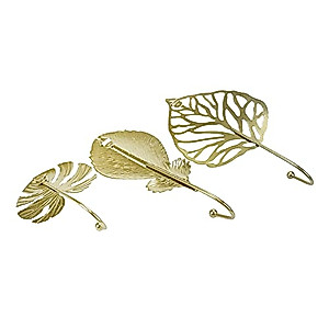 KUMGROT 6pcs Wall Hooks Decorative Gold Wall Mounted Coat Hook Leaf Key Holder Fun Plant Wall Hooks for Hanging Hat Coat Towel Scarf Bag Style A