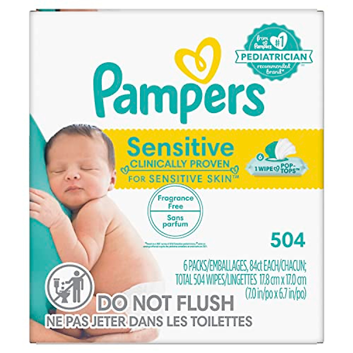 Baby Wipes, Pampers Sensitive Water Based Baby Diaper Wipes, Hypoallergenic and Unscented, 504 Total Wipes (Packaging May Vary)