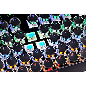 MK13 RGB Mechanical Keyboard Retro Gaming Keyboard-Blue Switches-LED Backlit -Silver-Plating-2 Knob and 12 Multimedia Buttons-104 Round Key Illuminated Keyboard for PC Gaming and MAC (MK13 Black)