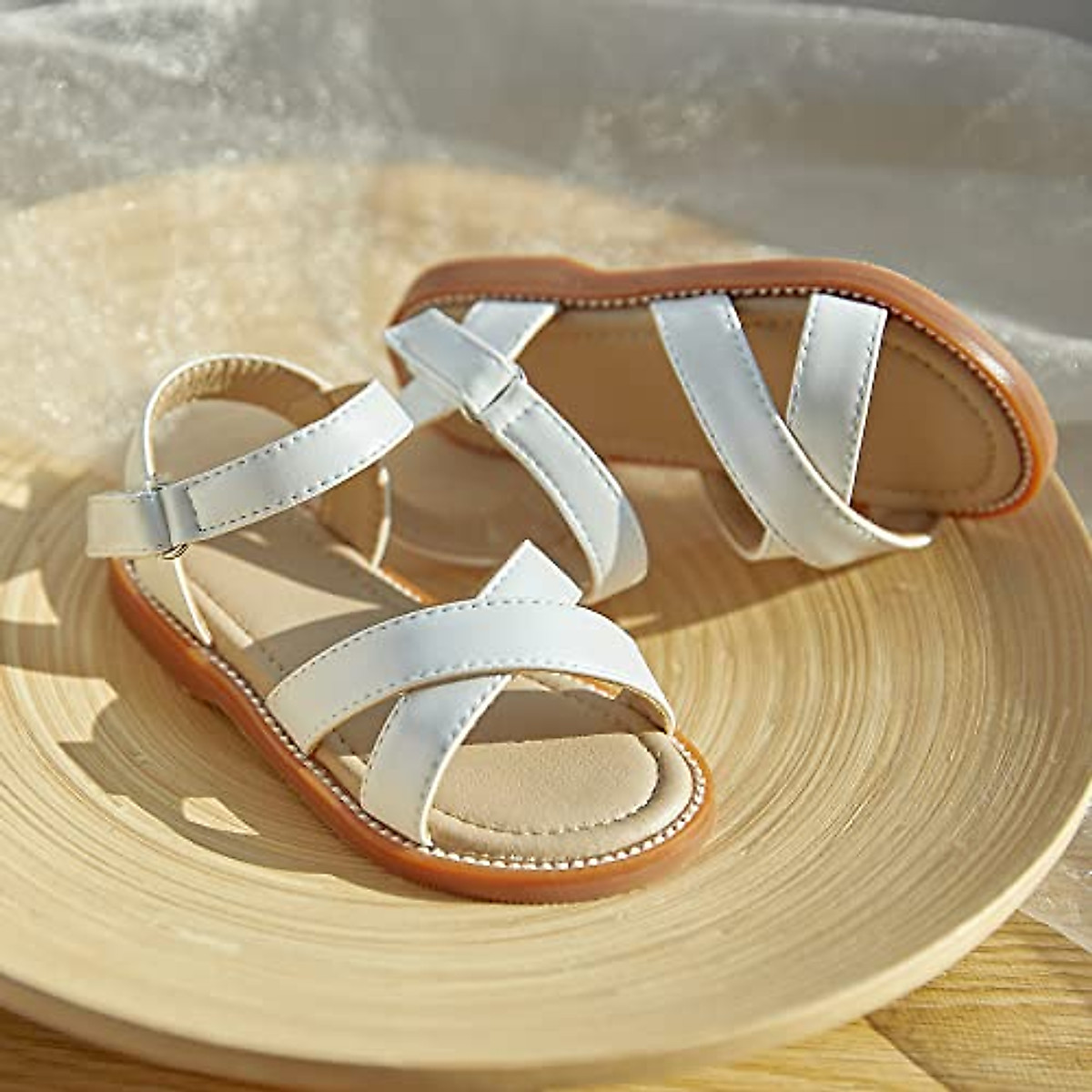 Otter MOMO Girls Sandals Open Toe Princess Flat Sandals with Ruffle Size 7 Summer Sandals