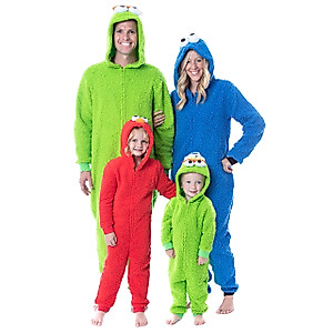 MJC International Sesame Street Adult Cookie Monster Sherpa Union Suit Costume Pajama For Men Women (Large), Cookie Blue