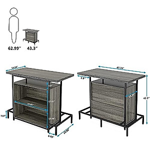 Tribesigns Home Bar Unit, Industrial 3-Tier Liquor Bar Table with Glasses Holder and Wine Storage, Wine Bar Cabinet Set Mini Bar with Footrest for Den Home Pub (Gray)