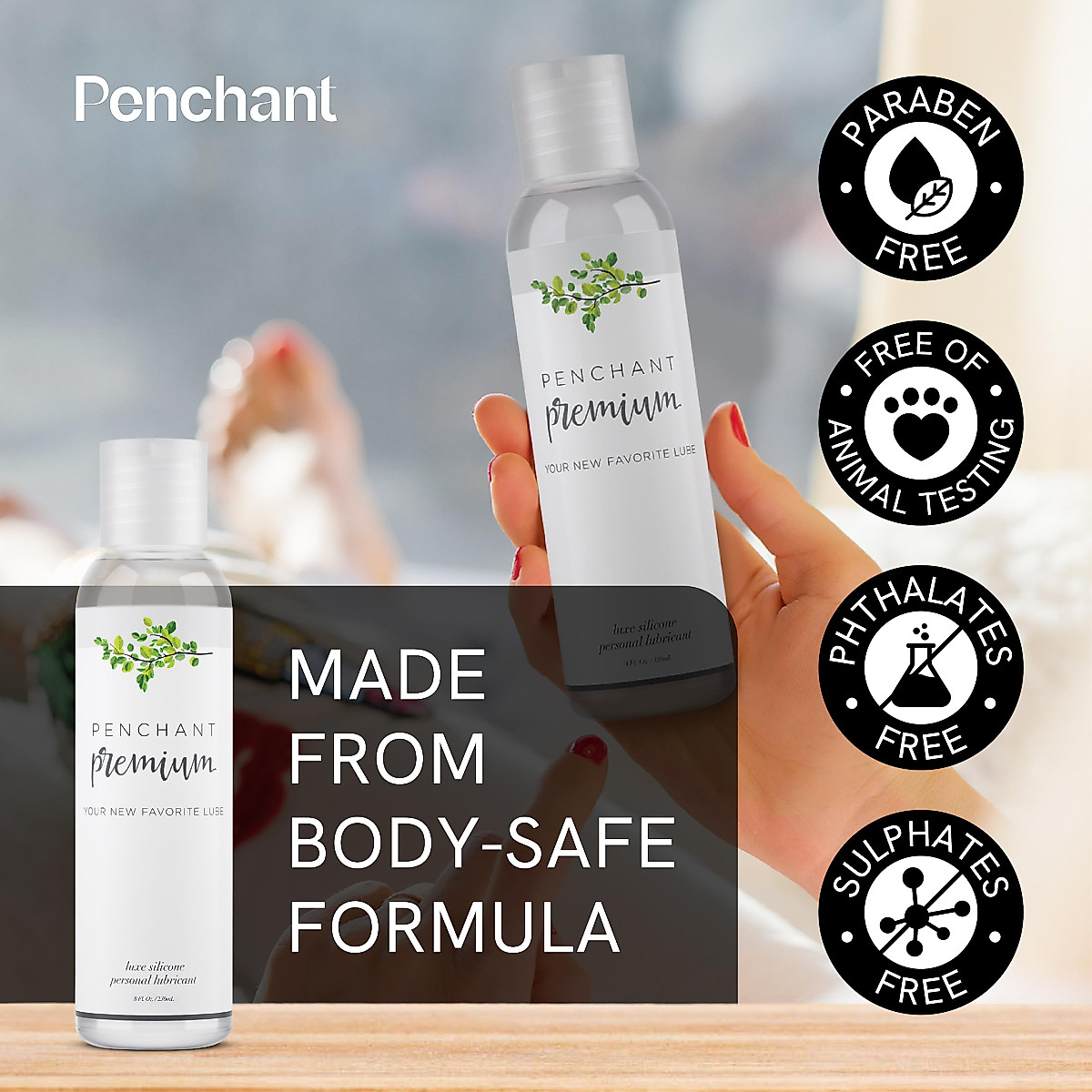 Penchant Premium Silicone Lube - Personal Lubricant for Women & Men - Latex-Safe, Water-Resistant, Hypoallergenic, Paraben-Free - 4oz
