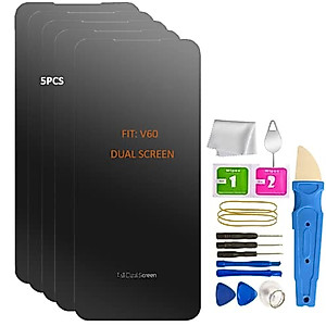 5Pcs V60 ThinQ Dual Screen Front Screen Glass Replacement with Pre- Installed Tape for The Case Cover for LG V60 ThinQ All Model +Tools
