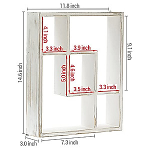 MyGift Wall Mounted Whitewashed Wood Collectible Display Cubby Shelf with 5 Compartments - Hang Vertical or Horizontal