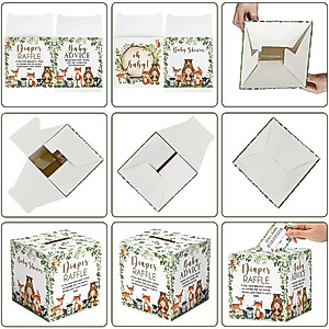 Yuzioey Woodland Diaper Raffle Tickets and Baby Advice, Woodland Forest Baby Shower Diaper Raffle Game Box Tickets, Diaper Raffle Tickets for Woodland Gender Neutral Baby Shower