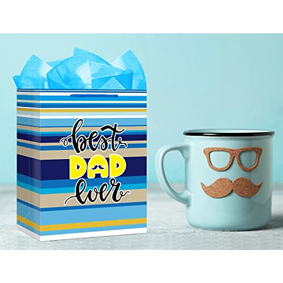 FaCraft Father's Day Gift Bag with Tissue Paper,13" Happy Fathers Day Wrapping Bag with Handle,Large Paper Gift Bag for Dad Father Men Grandpa Best Dad Ever Bags for Birthday Father's Day Party Favor