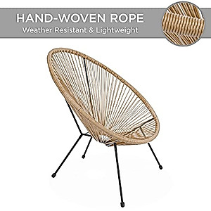 Best Choice Products 3-Piece Outdoor Acapulco All-Weather Patio Conversation Bistro Set w/Plastic Rope, Glass Top Table and 2 Chairs - Natural