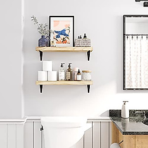 Wallniture Arras 24" Floating Shelves for Wall, Living Room Wall Bookshelf, Kitchen Shelves for Storage, Bathroom Wall Shelves, Office & Bedroom Storage Shelf Set of 2, Burnt, Wood