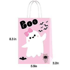 16 Pcs Halloween Black and Pink Little Boo Gift Bag Happy Boo Day Party Paper Gift Bags Boo Birthday Halloween Party Bags Cute Boo Theme Birthday Party Goody Bags Halloween Candy Bags