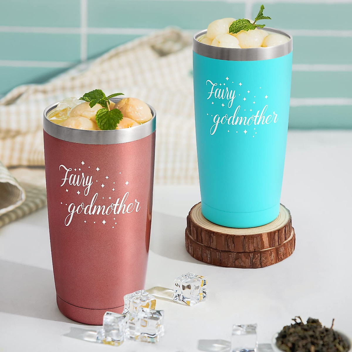 LiqCool Godmother Gift, Godmother Proposal Gift, Fairy Godmother 20 Oz Insulated Tumbler, Godmother Gifts from Godchild, God Mother Gifts for Women, Gifts for Godmother Birthday Christmas (Rose Gold)