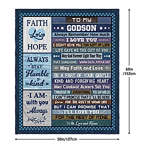 Godson Gifts from Godmother, Godson Gifts Blanket 60"x50", Birthday Gifts for Godson from Godfather, Godson Gifts Ideas for Graduation Thanksgiving Christmas Fathers Day, to My Godson Throw Blankets