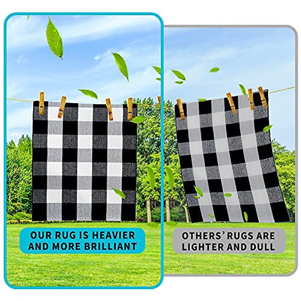 LulusVente Buffalo Plaid Outdoor Rug – 27.5x43in Machine Washable 2.1lbs Hotel Grade Thick Woven Yarn Black White Plaid Check Farmhouse Cotton for Indoor / Outdoor Front Porch Runner Layered Doormat