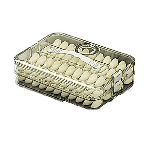 CheurYae 2-Layer Frozen Dumpling Storage with Lids, Food Storage Container, Stackable Food Storage Containers, Cookie Storage Containers, Good Sealing, for Kitchen and Fridge