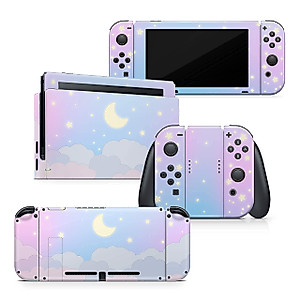 Tacky design Bundle Clouds Skin for Nintendo Switch & Clouds Skin for Pro Controller Set, Pastel Starry Blue Sky Vinyl 3m Stickers Moon Full wrap Cover