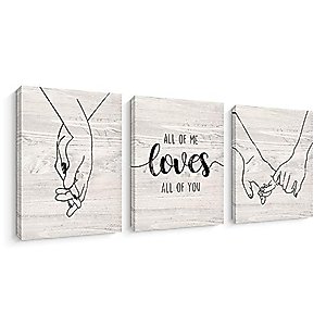 Kercan Canvas Wall Art Decor for Bedroom Living Room, Love and Hand in Hand Canvas Prints Artwork Home Decoration, Stretched and Framed Ready to Hang (12X16 Inch,Beige)