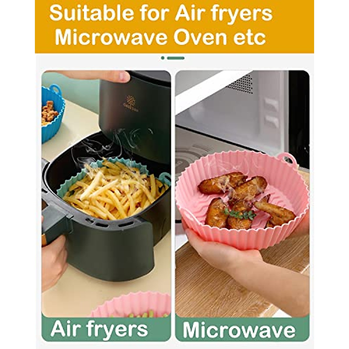 [ 2 Pack ] Air Fryer Silicone Liners 7.5 and 8.5 inch Reusable, for 3 to 8 Qt or Bigger Air fryer Oven, Resistant Air Fryer Basket Heat Pot Accessories Red