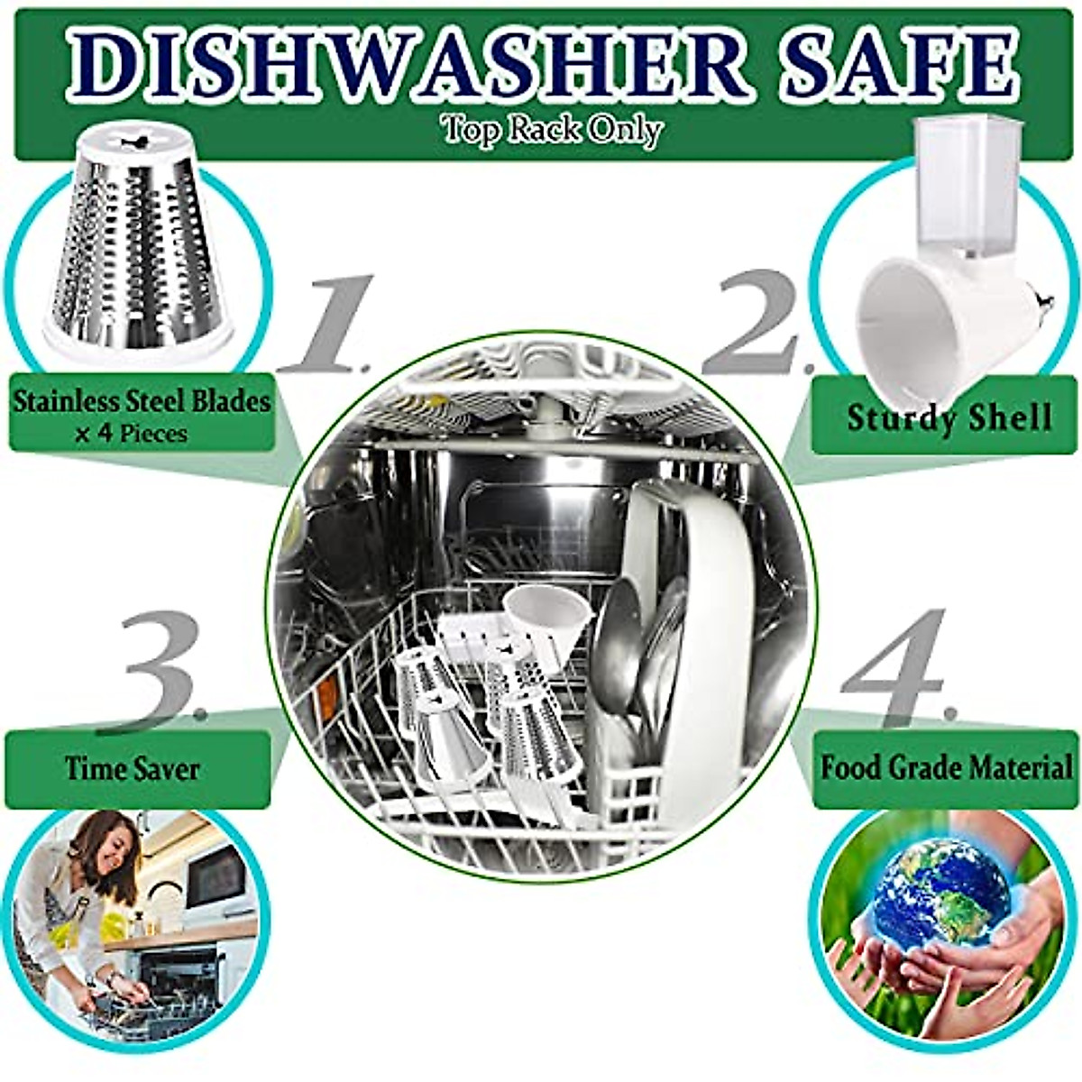 Slicer/Shredder Attachments for KitchenAid Stand Mixers, Food Slicers Cheese Grater Attachment, Salad Maker Accessory Vegetable Chopper with 4 Blades Dishwasher Safe