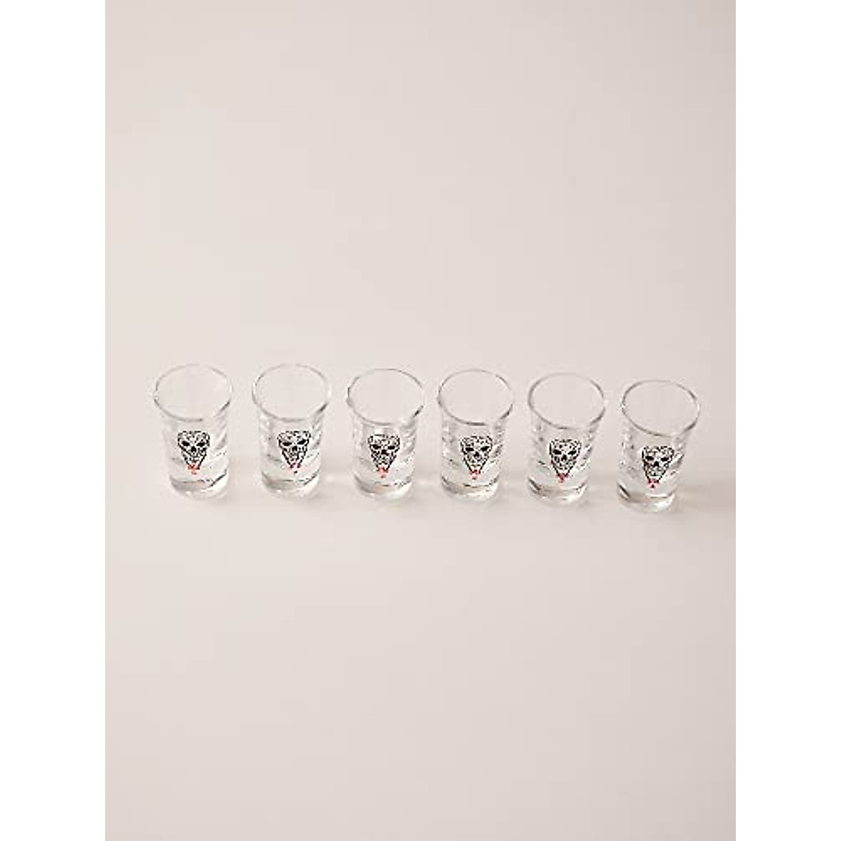de la Cruz Tequila Mexican Tequila Sugar Skull Shot Glasses, Set of 6, Heavy Base, Bar Party, Gift for Family and Friends