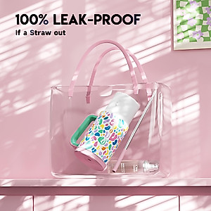 Meoky 24 oz Tumbler with Handle and Straw, 100% Leak-proof Tumbler with Lid and Straw, Insulated Stainless Steel Travel Coffee Mug, Keeps Cold for 24 Hours (Leopard)