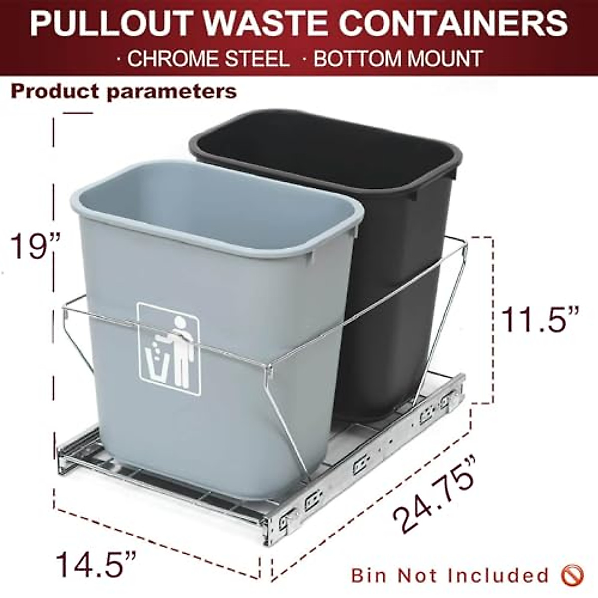Kitchenflex Cabinet Trash Can Pull Out Kit-Bin Not Included| Space-Saving Cabinet Solution with Easy Installation | Efficient Waste Management| Pull Out Garbage Can for Kitchen Cabinet