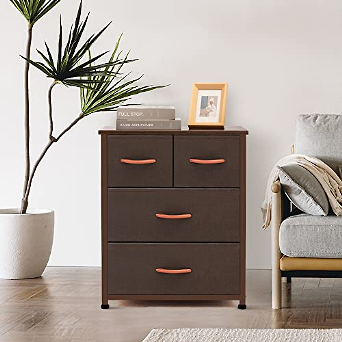 AZL1 Life Concept Dresser Storage Furniture Organizer-Large Standing Chest for Bedroom, Office, Entryway, Living Room and Closet-4 Removable Fabric Drawers, Coffee