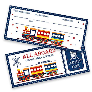 LyoGao 20 Pack Train Birthday Party Ticket Invitations With Envelopes Blue Boarding Pass Train Theme Train Ticket Invitations Fill in Invites Card