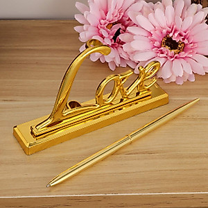 Tinksky Wedding Signing Pen with Gold Plated Metal Love Holder Party Pen Set Wedding Bridal Engagement Valentine's Day Favors (Gold)