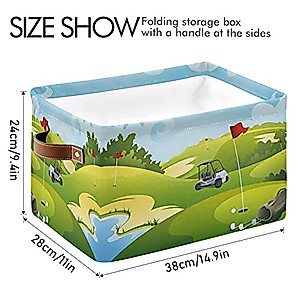 TropicalLife Rectangular Storage Bin Cube Sport Ball Club Golf Theme Foldable Organizer Basket with Handles, Collapsible Storage Box for Kids Toy Shelf Closet Nursery