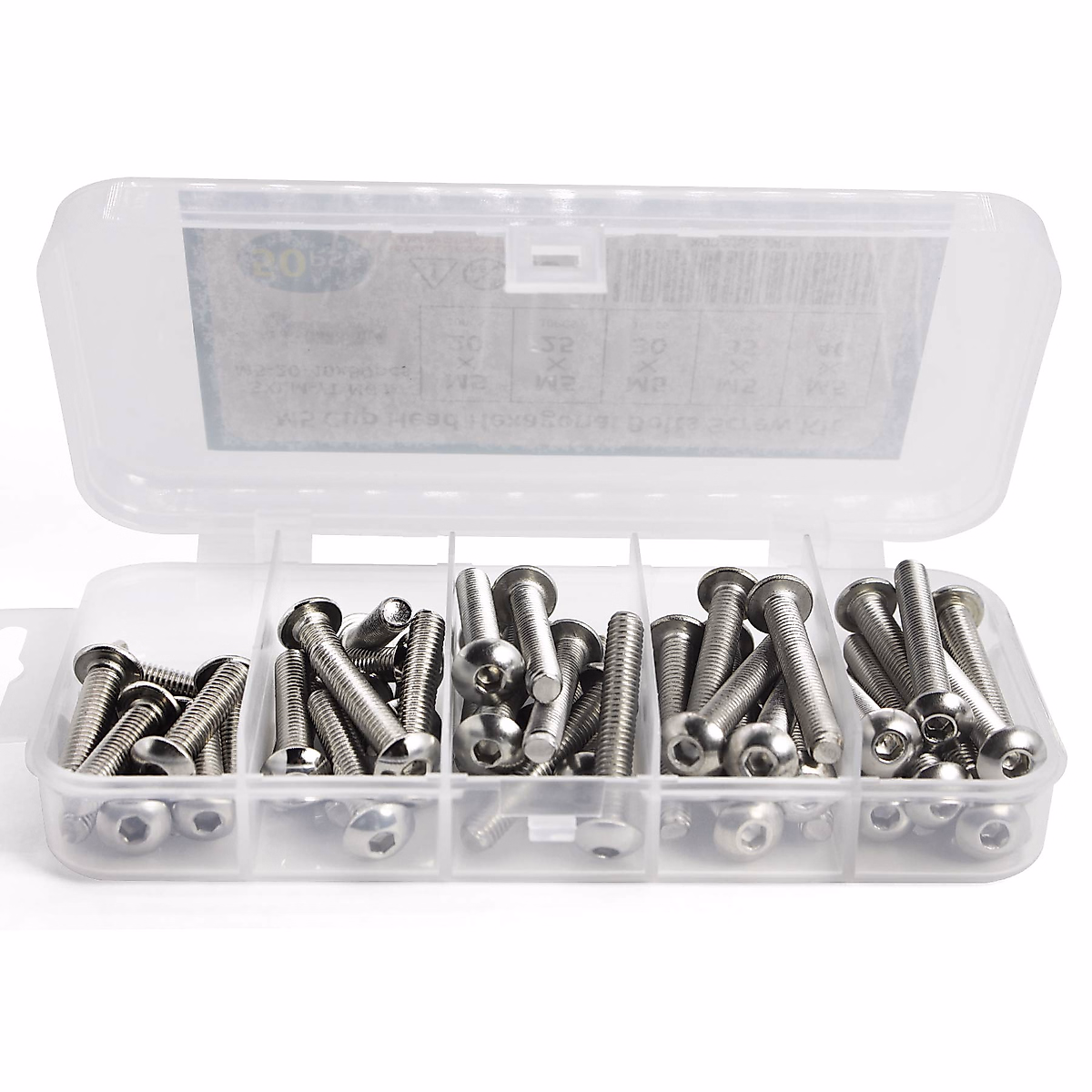 M5 x 20mm 25mm 30mm 35mm 40mm Button Head Socket Cap Screws Bolts, 304 Stainless Steel, Bright Finish, Metric Allen Hex Drive, Fully Threaded, 50PCS