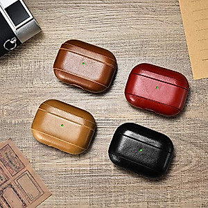 AirPods Pro Case, ICARER Airpod Pro Leather Case Genuine Leather Portable Protective Shockproof Cover for Apple AirPods Pro Support Wireless Charging and Led Visible (Brown)