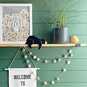 Woodland Nursery Decor For Baby, Black Bear Decoration, Wooden Wilderness Sleeping Bear, Safari Forest Decor For Classroom Bedroom Nursery Room Shelf (Black)