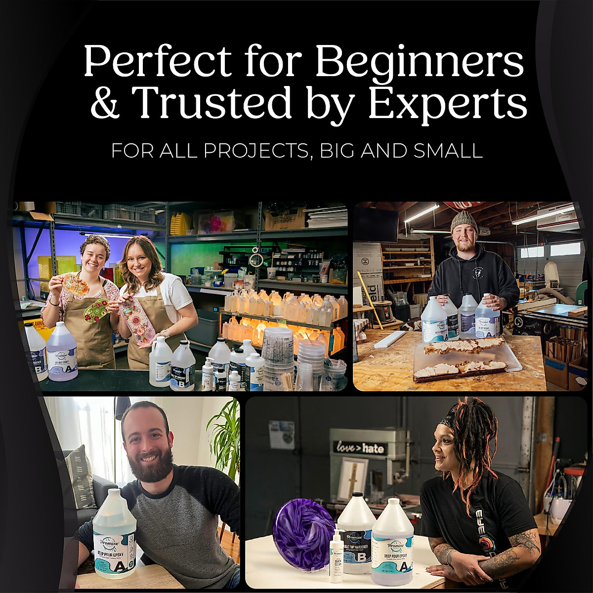 Promise Epoxy Resin Kit 64 oz - Crystal Clear, UV Resistant, Self Leveling, Food Safe for Table Top, Arts and Crafts, Wood Casting, Jewelry Making, Use with Mica Powder, Silicone Molds, Alcohol Ink