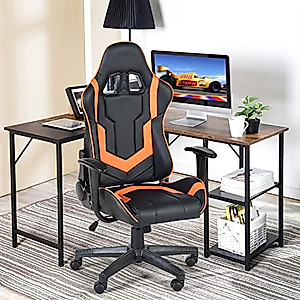 FurnitureR Reclinable Gaming Chair Ergonomic High Back Swivel Home Office Desk Seating Height Adjustable for PC Computer Writing and Working, Orange
