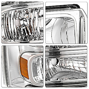 SOCKIR Headlight Assembly Compatible with 05 06 07 Ford F250 F350 F450 F550 Super Duty / 2005 Ford Excursion Driver and Passenger Side (Chrome Housing & Amber Reflector)