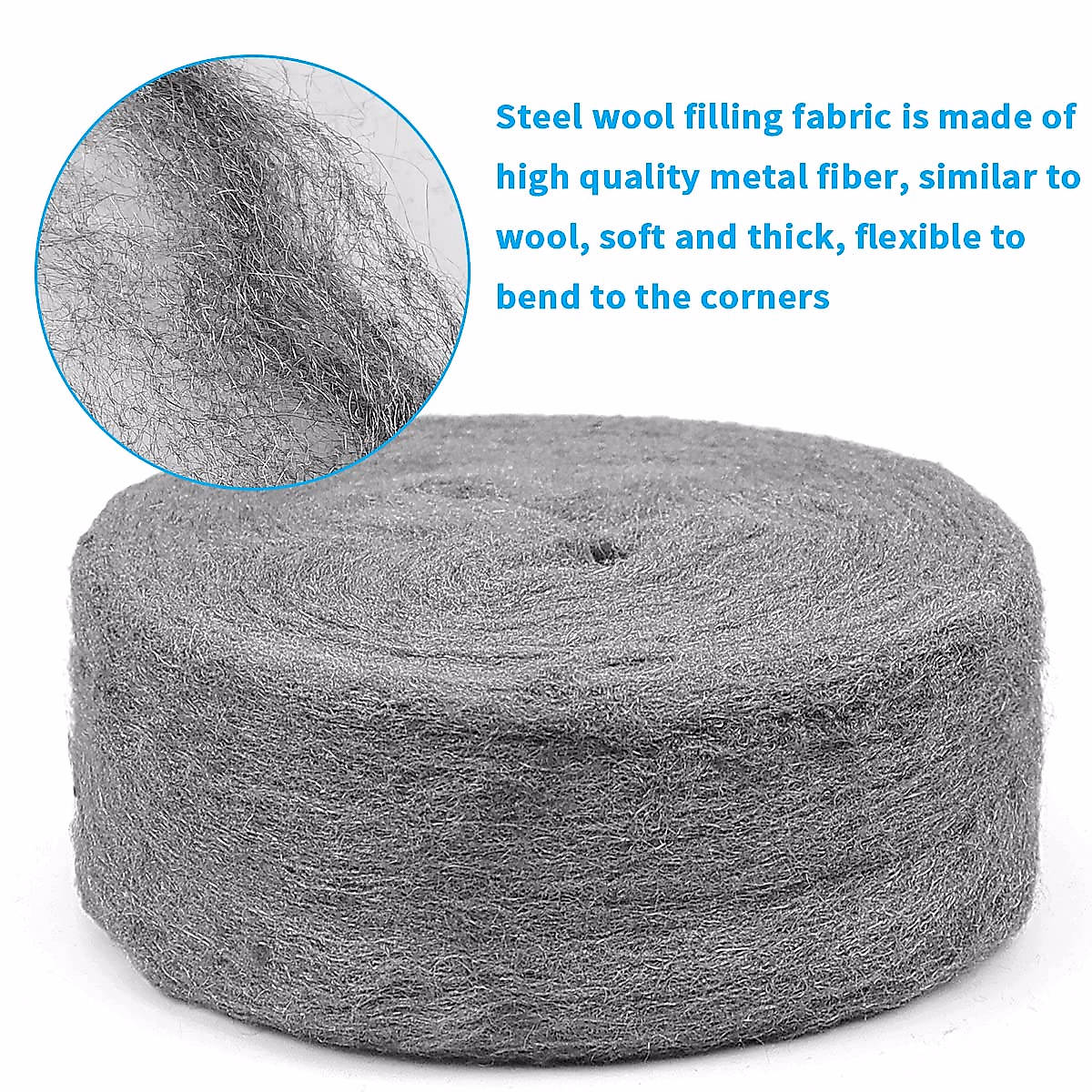 Steel Wool Roll, Flexible Stainless Steel Wool Rolls Interstice Hole Filler, Barrier Wire Mesh Hole Fill Fabric, Control Gap Filter Keep Animals Away from Holes for House Garage